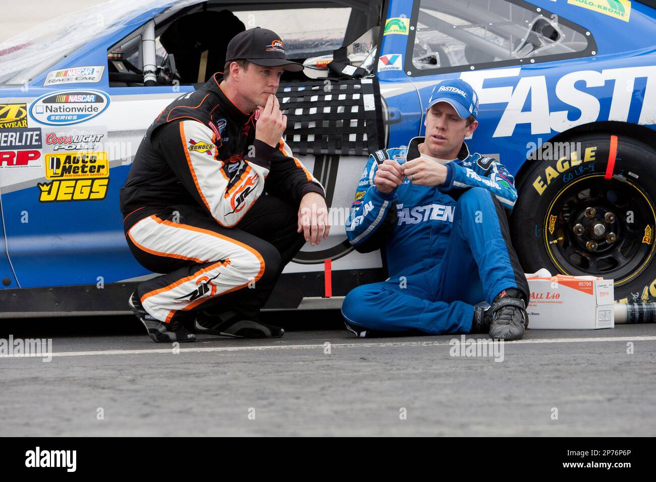 Dover, DE - MAY 14, 2011: Carl Edwards (60) and Josh Wise chat during ...