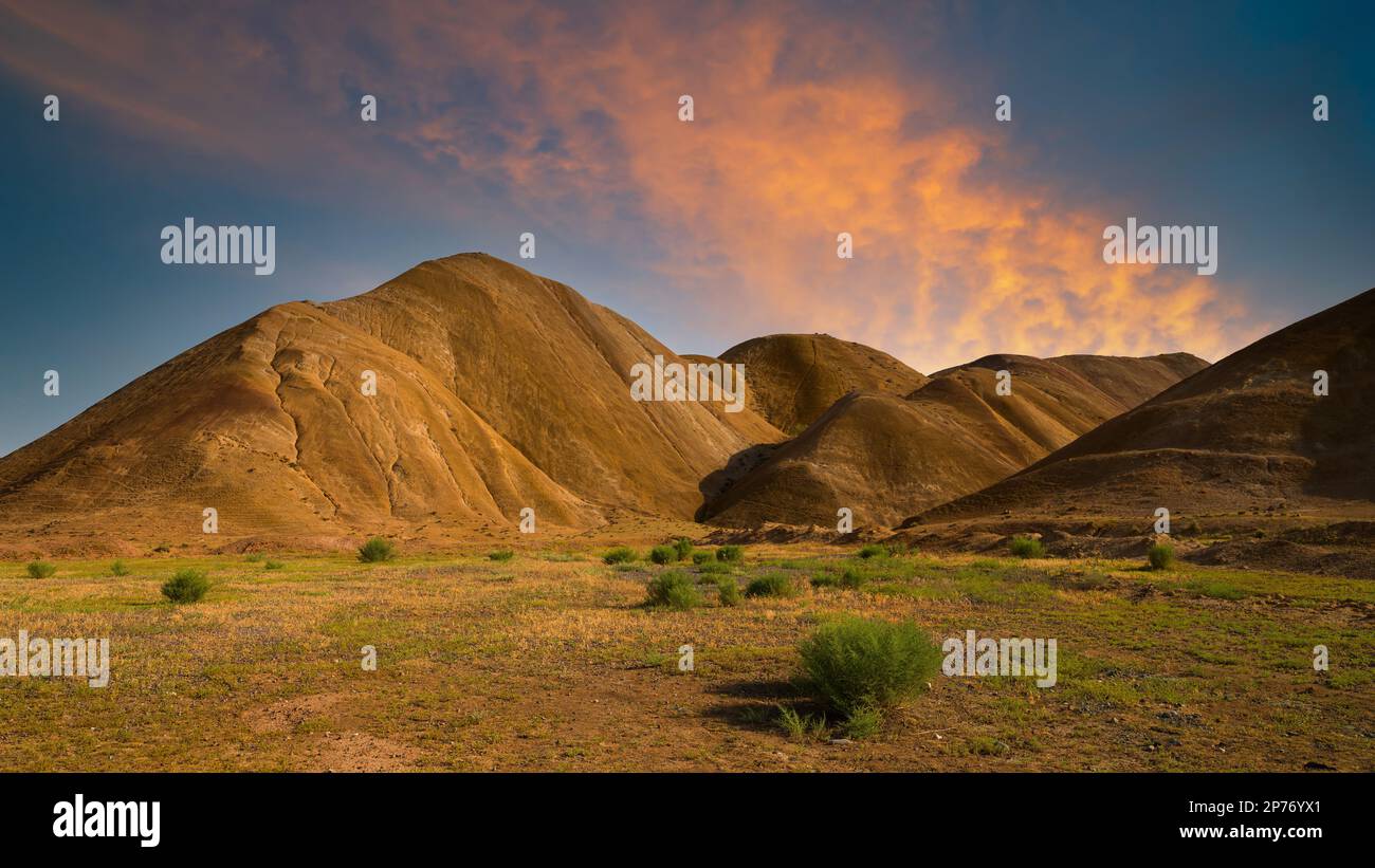 Rainbow Hills at sınset time. Wonderful rocks in the westernmost part ...