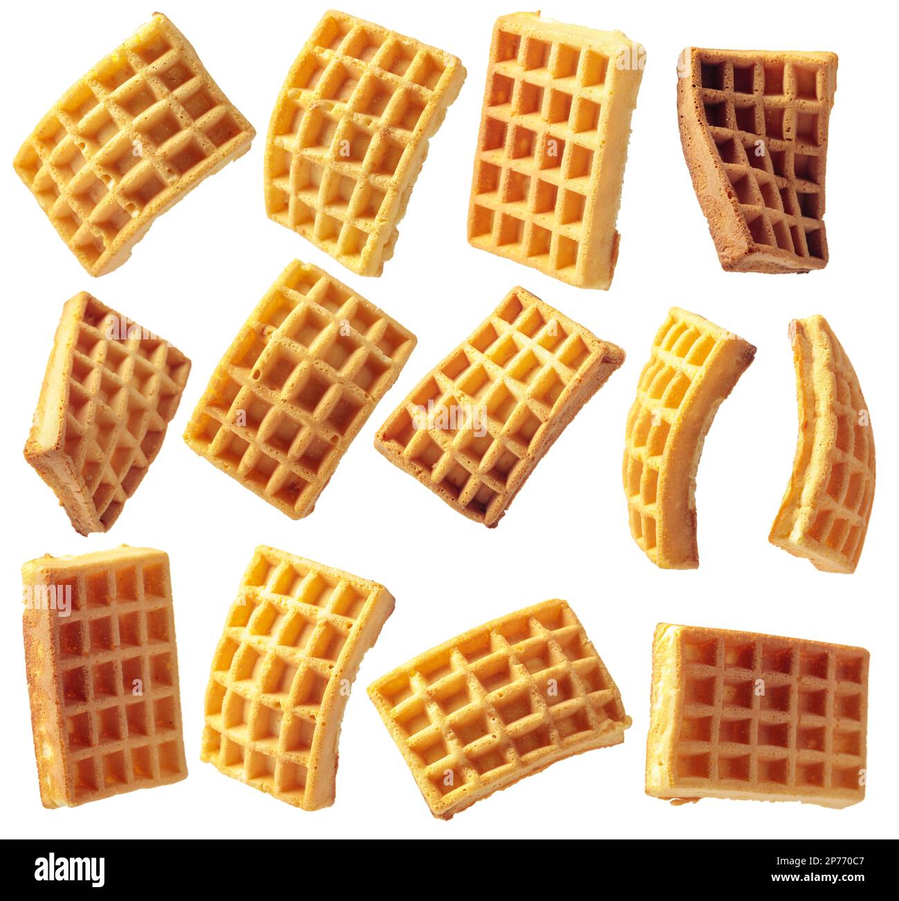 Set of Belgian curved waffles isolated on a white background. Soft ...