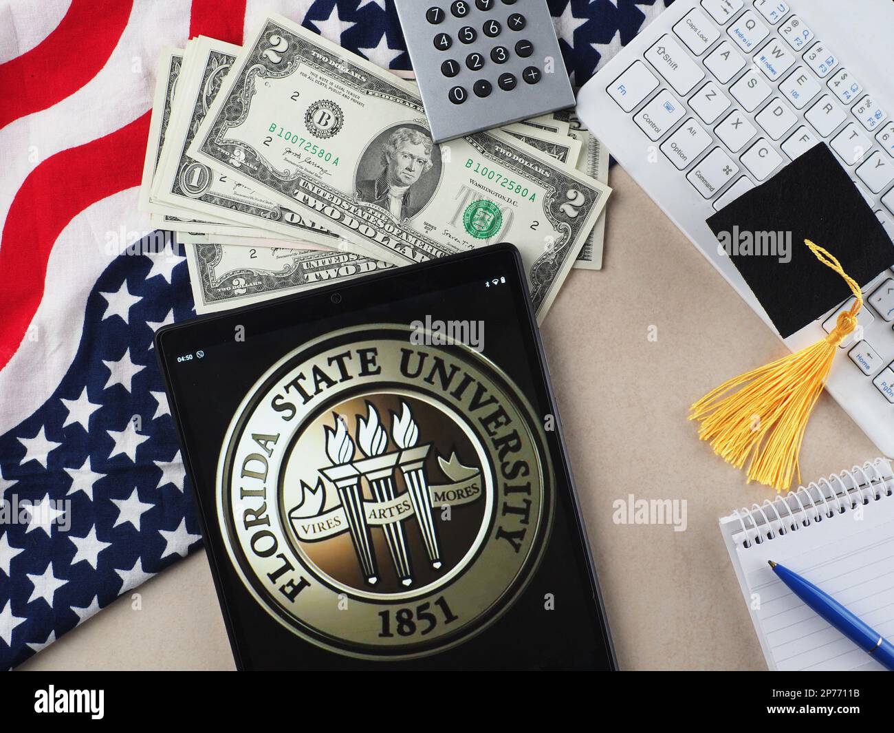 In this photo illustration, Florida State University logo seen ...