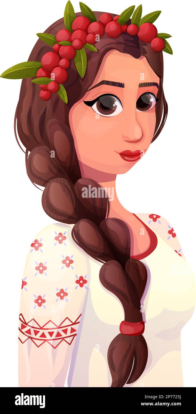 Woman portrait traditional wear European Ukraine with braid and wreath ...