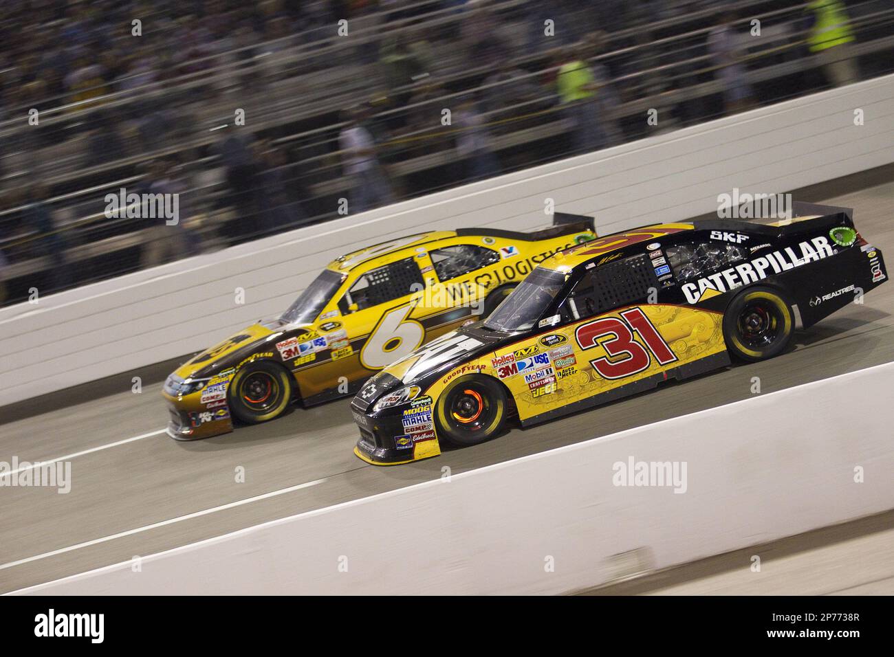 RICHMOND, VA - APR 30, 2011: David Ragan (6) and Jeff Burton (31) race ...
