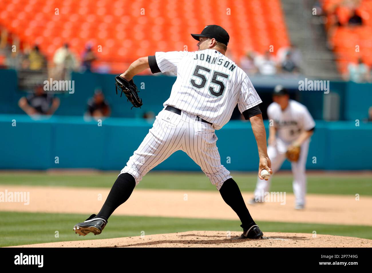 Florida Marlins Josh Johnson pitches in a game against the Colorado ...