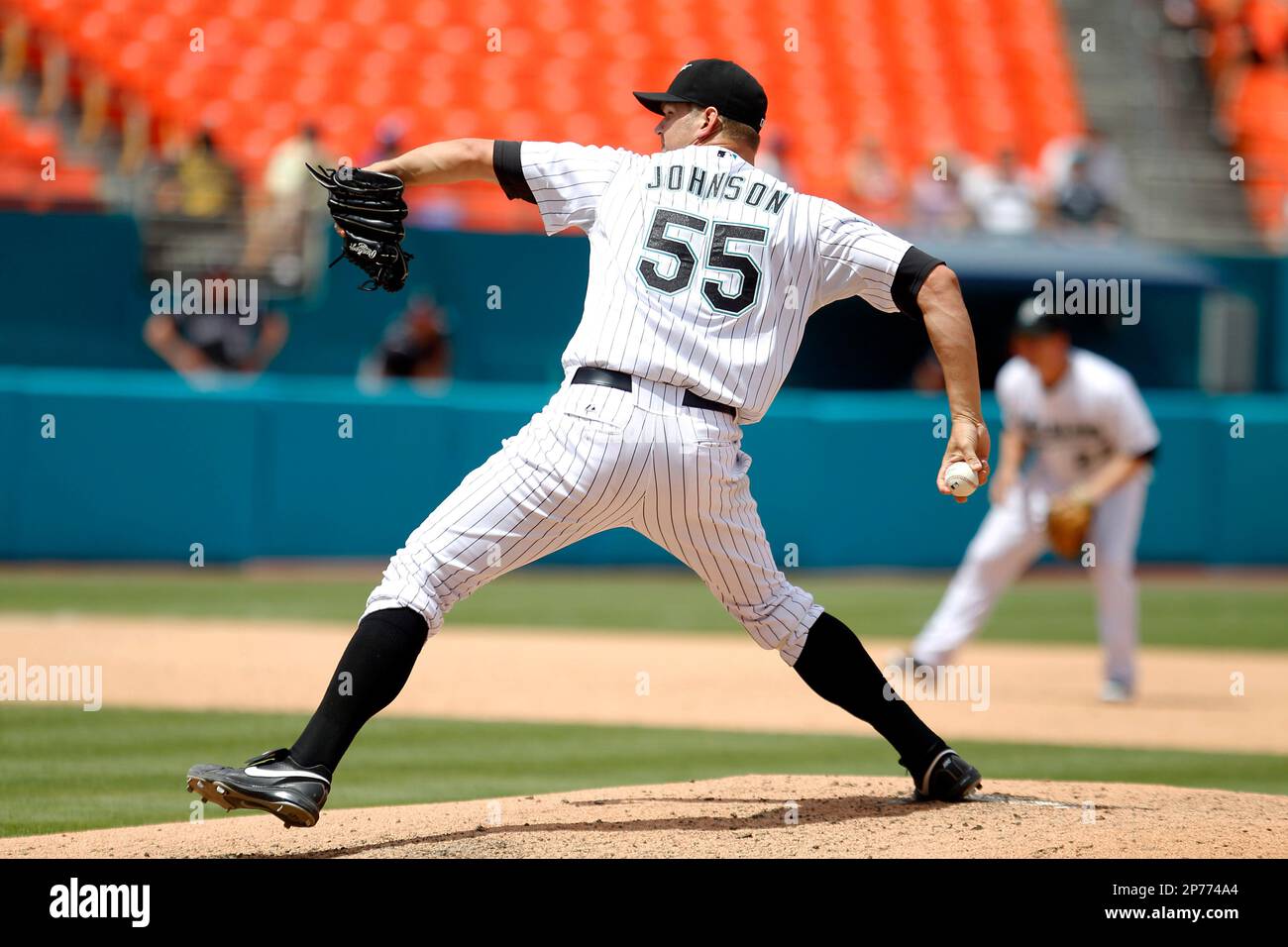 Florida Marlins Josh Johnson pitches in a game against the Colorado ...