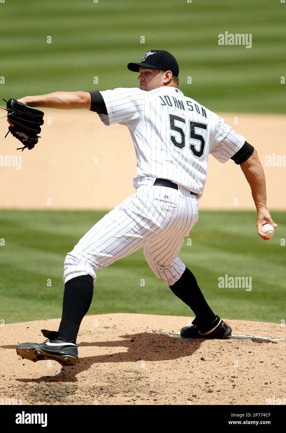 Florida Marlins Josh Johnson pitches in a game against the Colorado ...