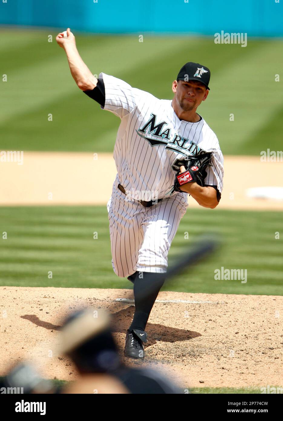 Florida Marlins Josh Johnson pitches in a game against the Colorado ...