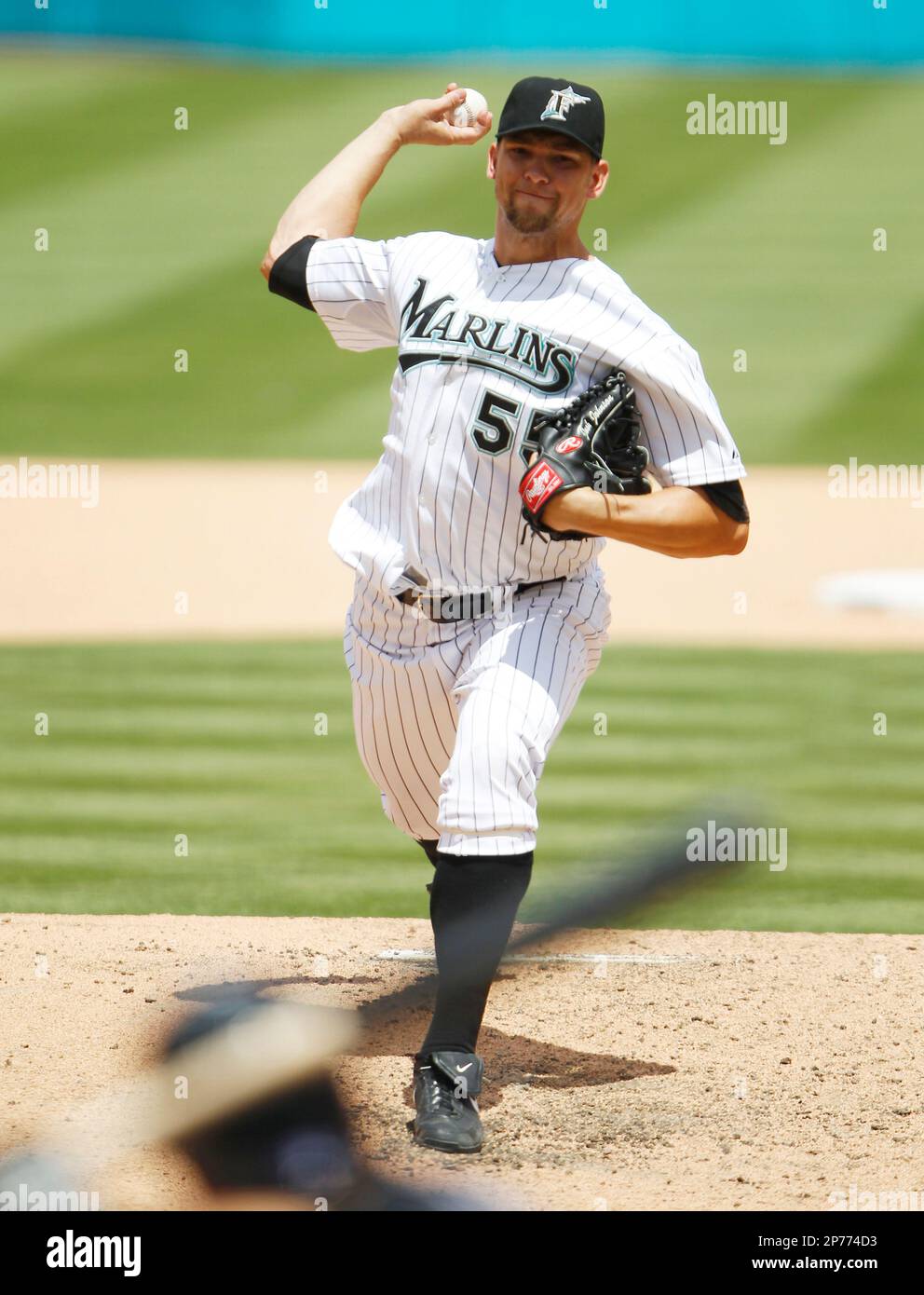 Florida Marlins Josh Johnson pitches in a game against the Colorado ...