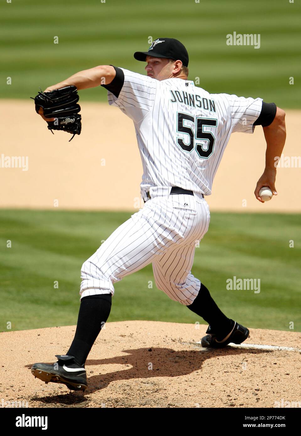 Florida Marlins Josh Johnson pitches in a game against the Colorado ...