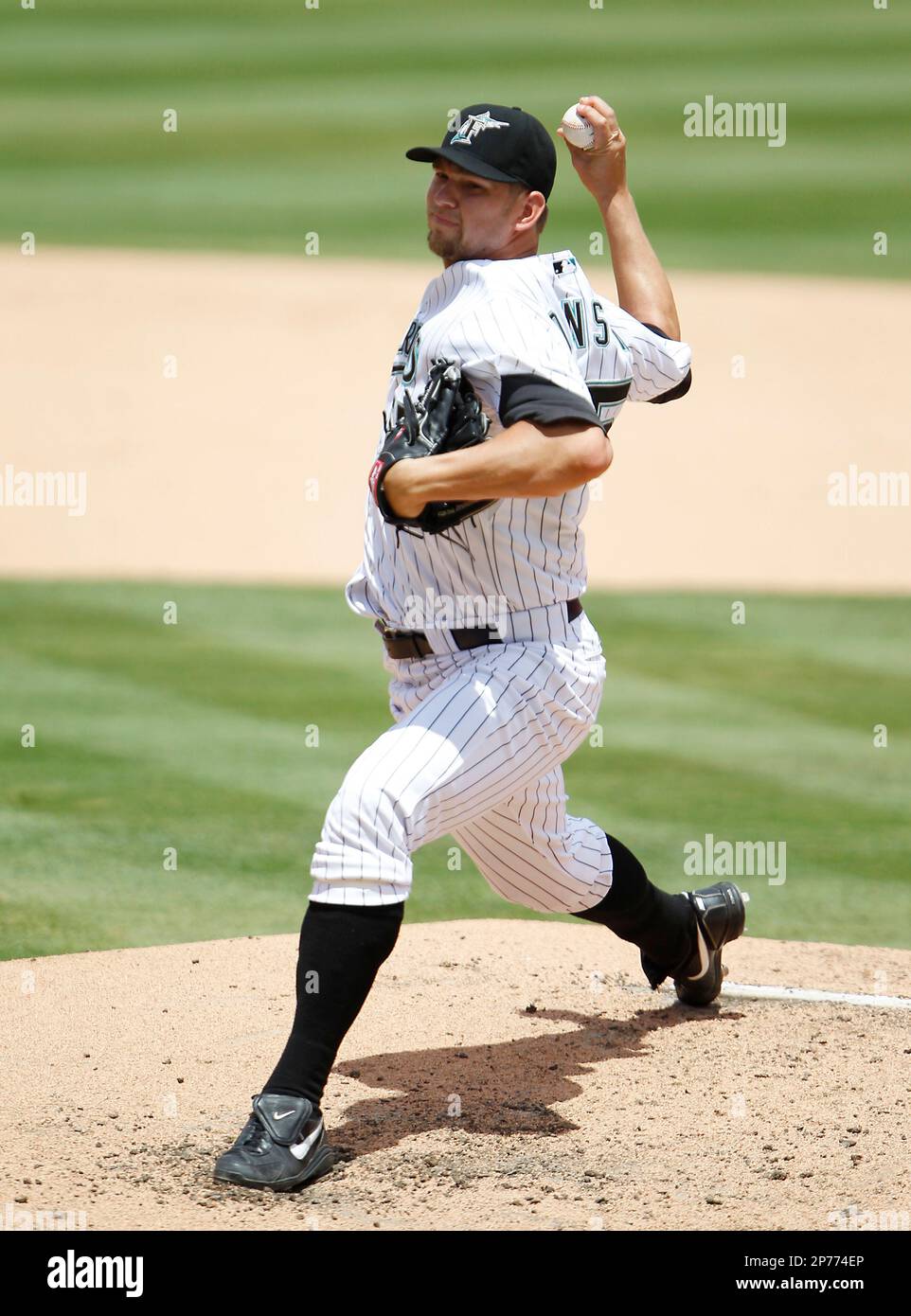 Florida Marlins Josh Johnson pitches in a game against the Colorado ...