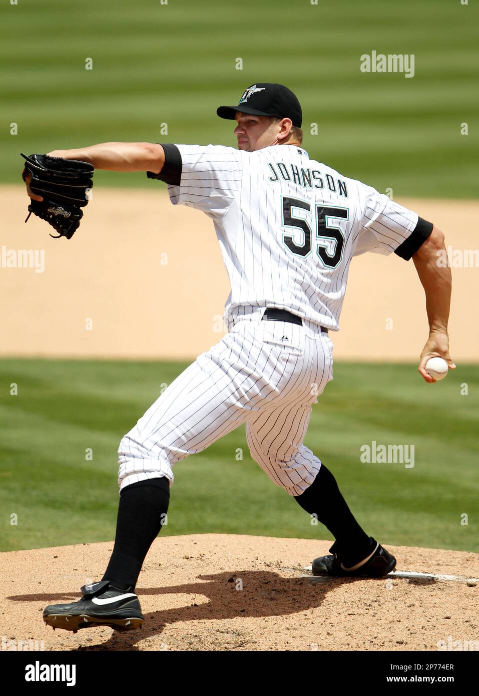 Florida Marlins Josh Johnson pitches in a game against the Colorado ...