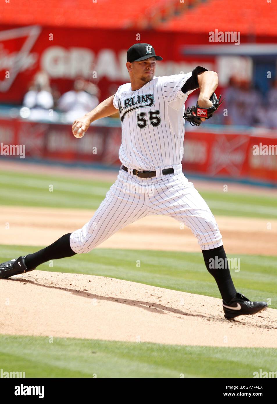 Florida Marlins Josh Johnson pitches in a game against the Colorado ...