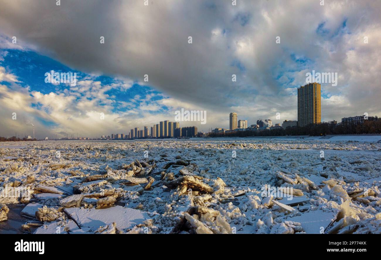 Aerial winter songhua river river landscape Stock Photo - Alamy