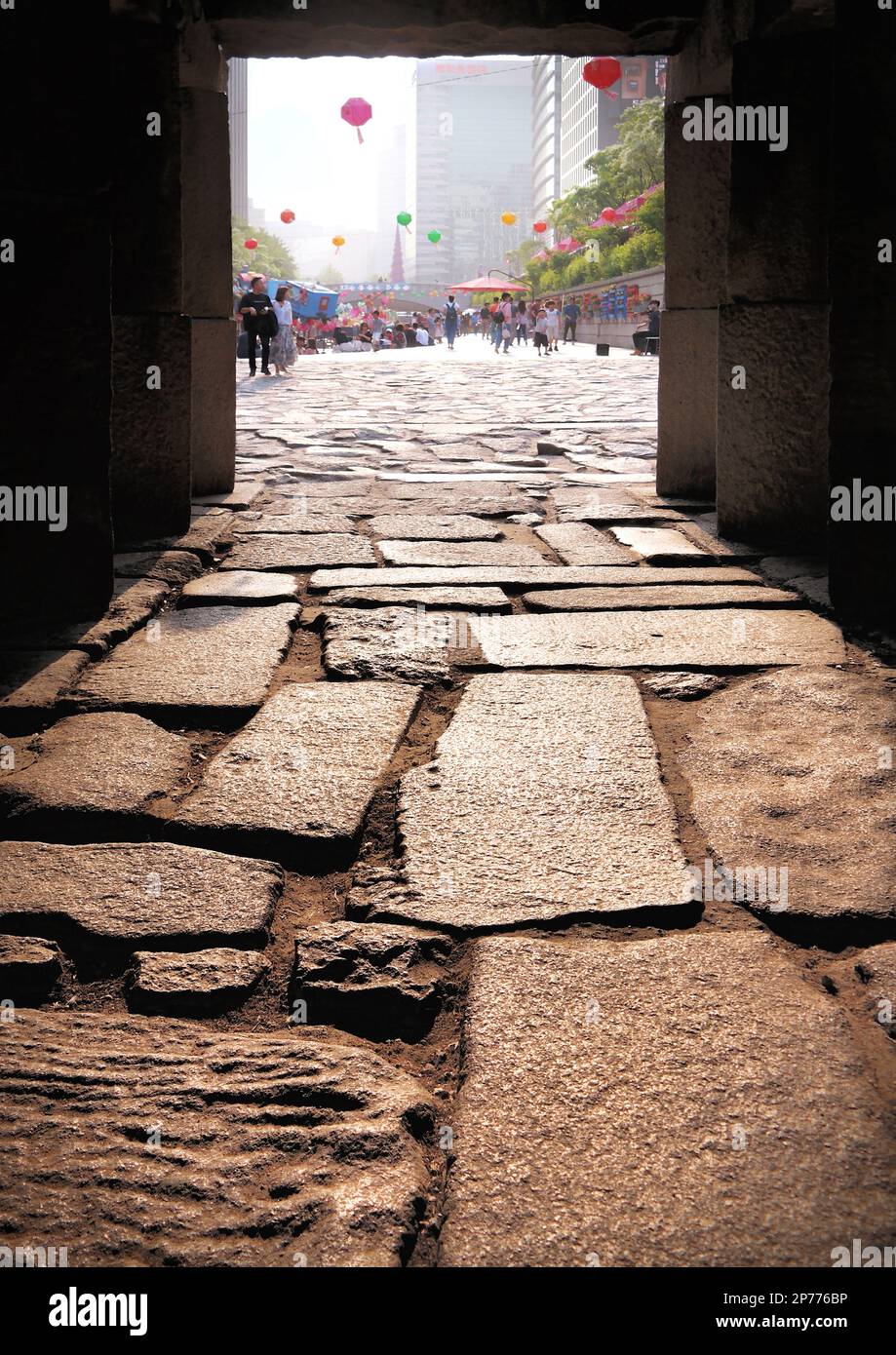 Seoul, South Korea - May 2019: Stone pavements at sunset and Scenic ...