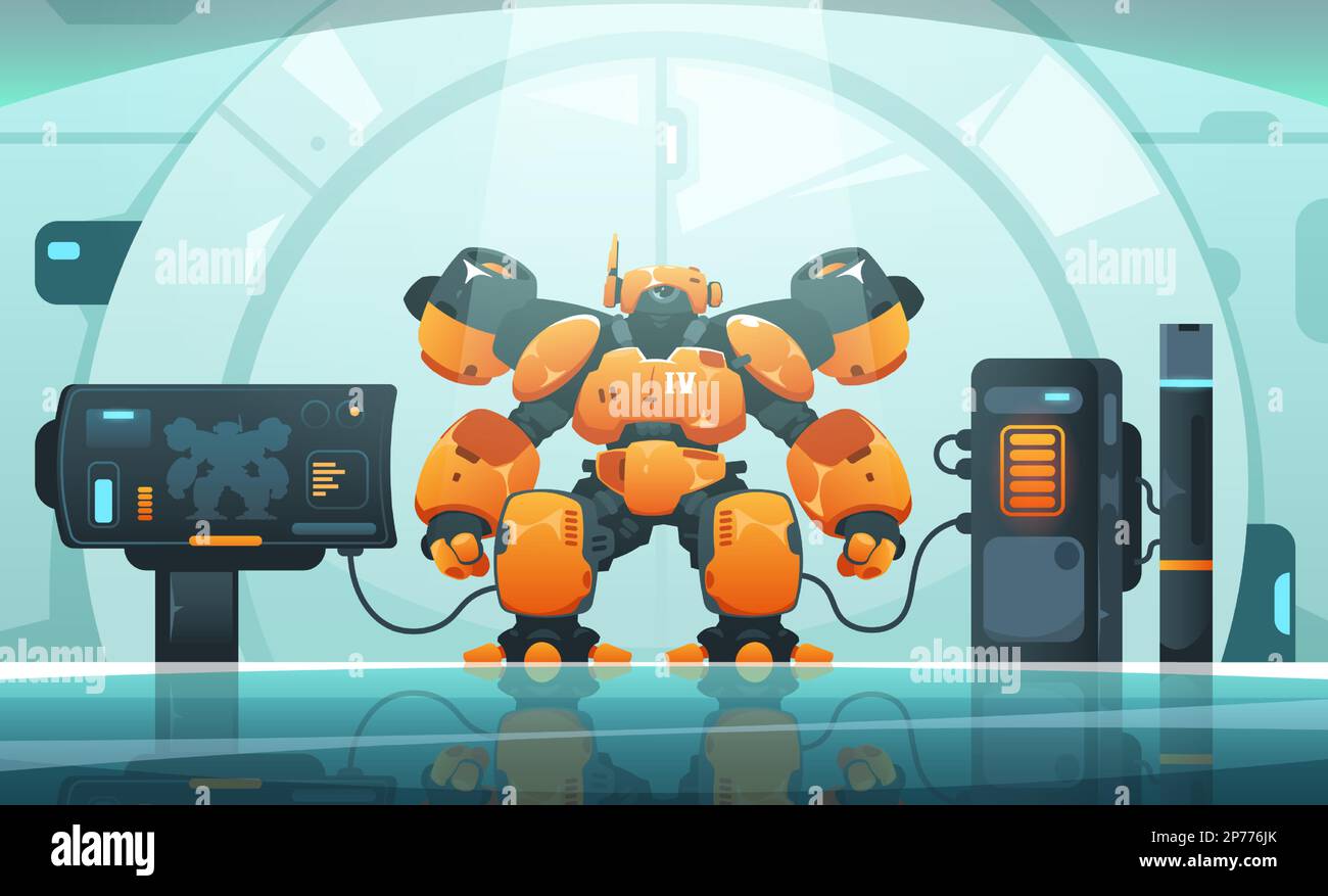 Android cyberpunk scene. Futuristic cyborg and robots, cyber electronic ...