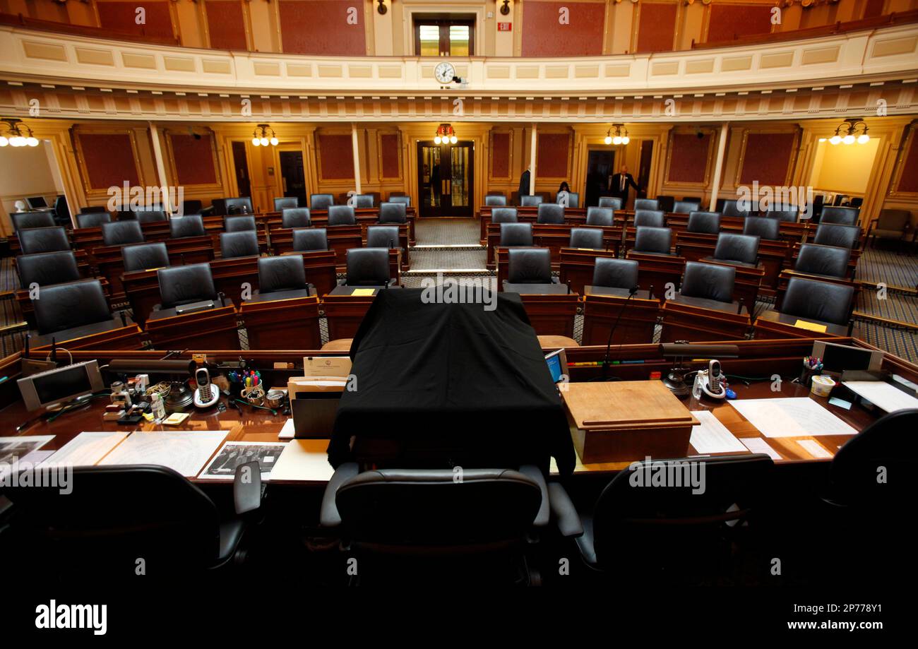 The desk of House of Delegates Clerk Bruce F. Jamerson at the State ...
