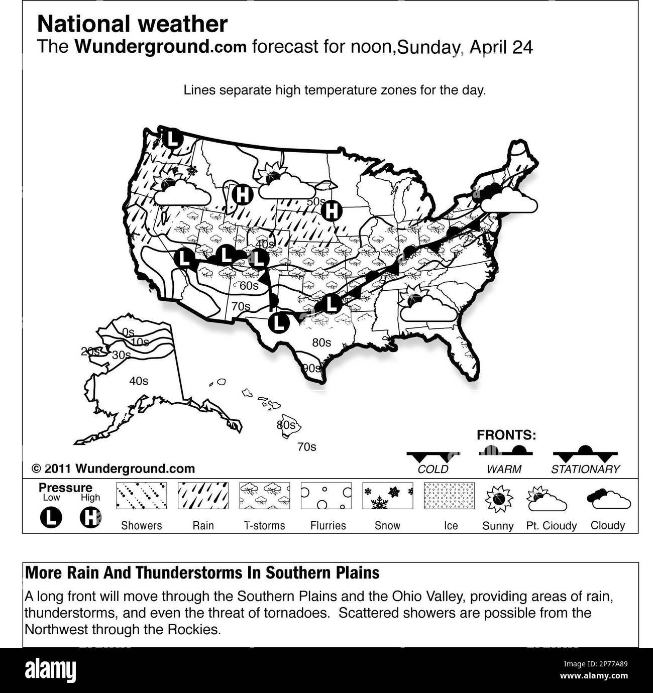 A long front will move through the Southern Plains and the Ohio Valley, providing areas of rain ...