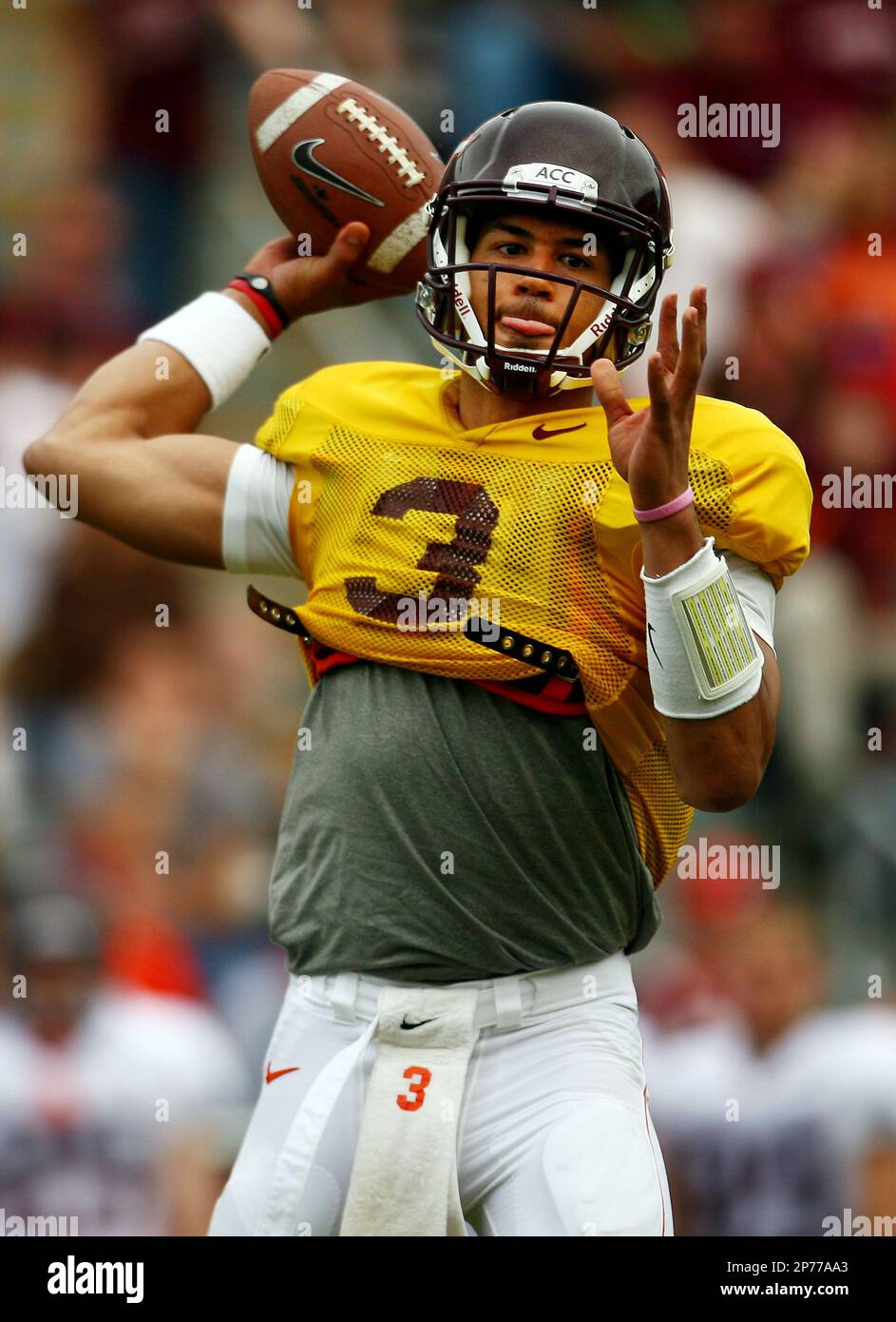 Virginia Tech quarterback Logan Thomas throws a pass during the ...
