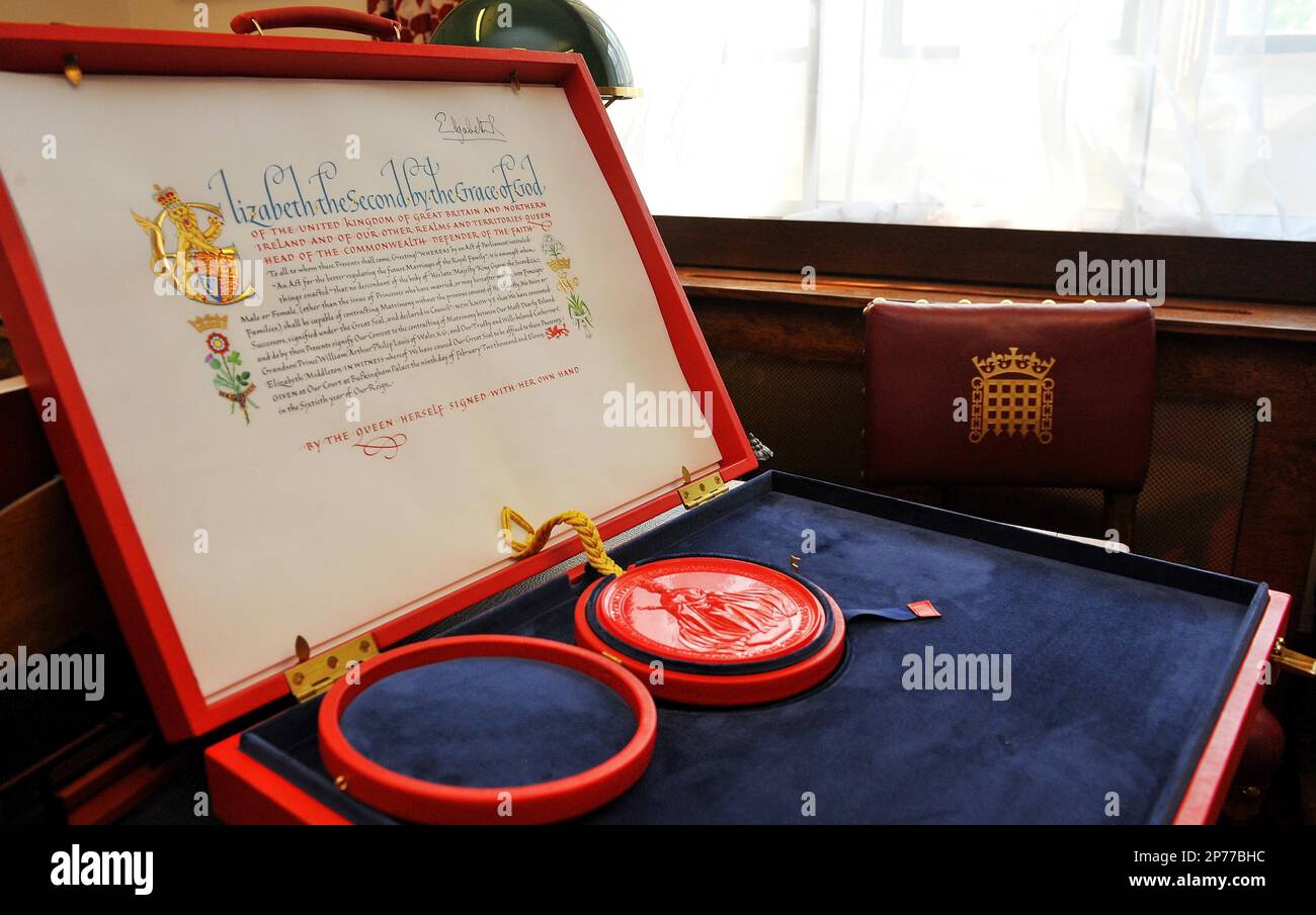 The 'Instrument of Consent', which is the Britain's Queen Elizabeth II ...