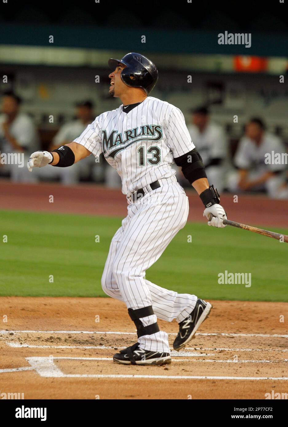 Florida Marlins Omar Infante plays in a game against the New York Mets ...