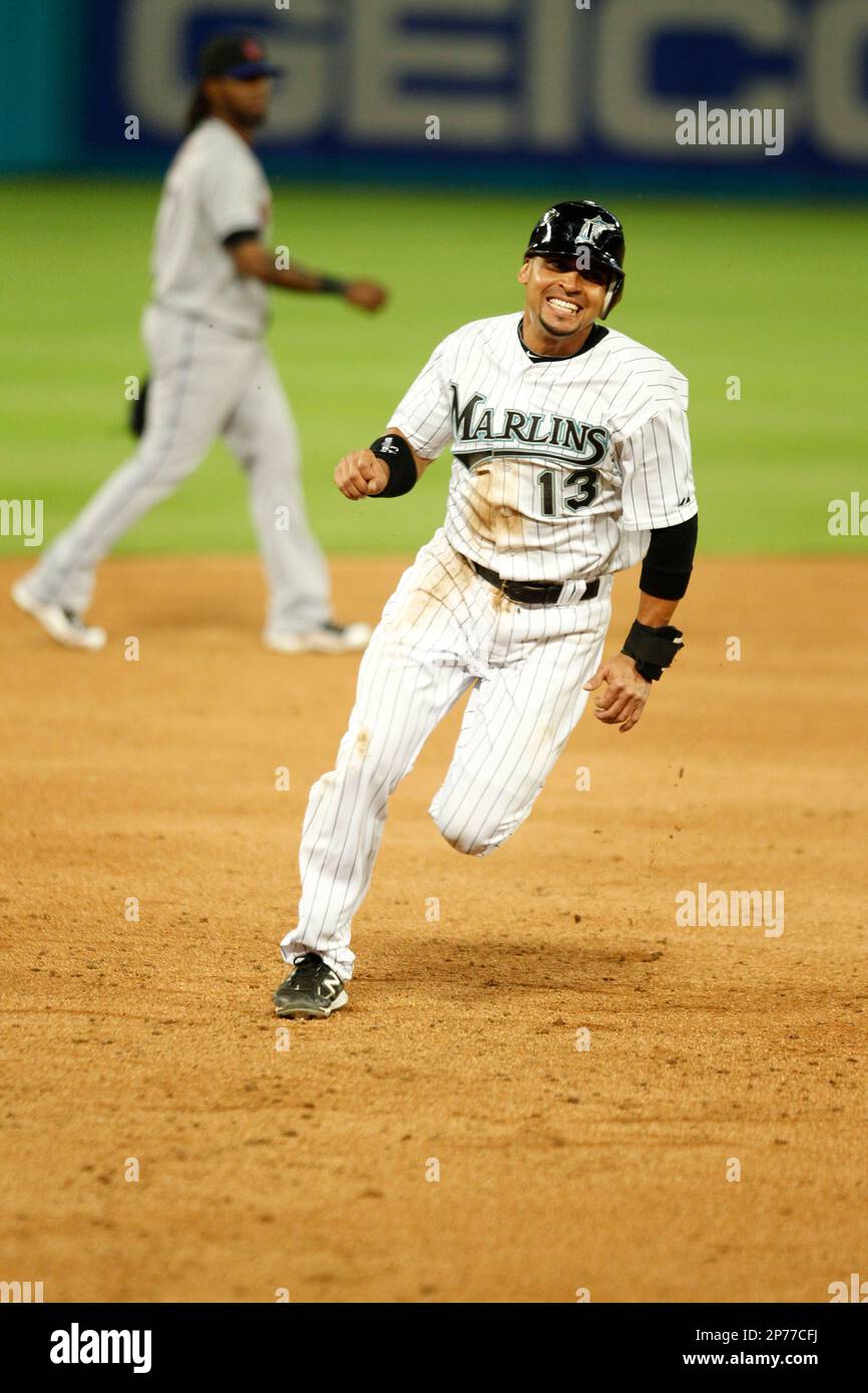 Florida Marlins Omar Infante plays in a game against the New York Mets ...