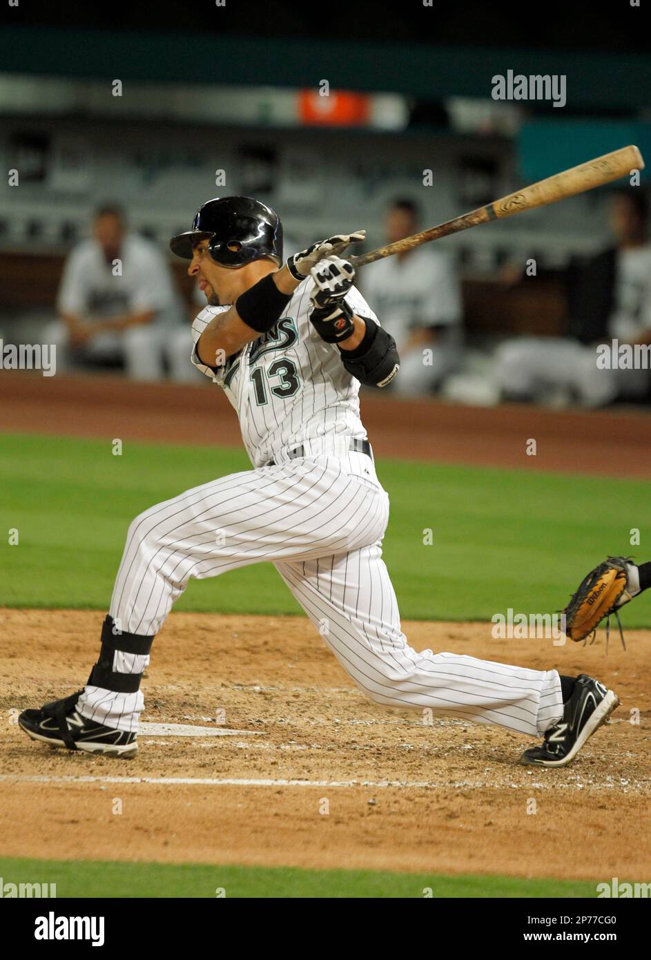 Florida Marlins Omar Infante plays in a game against the New York Mets ...