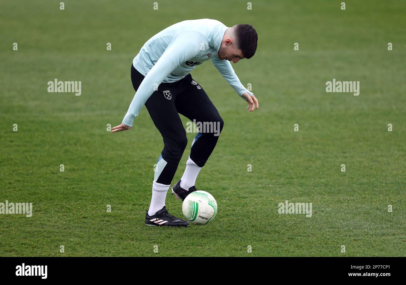 West Ham United's Declan Rice during a training session at the Rush ...