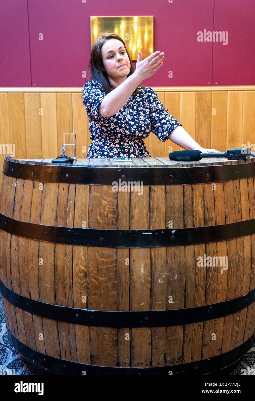 SNP leadership candidate Kate Forbes speaks to the media during a visit ...