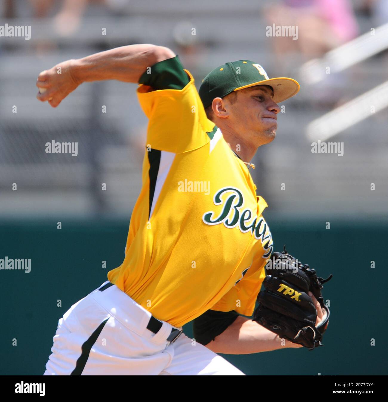 Baylor starting pitcher Logan Verrett throws against Texas A&M during ...