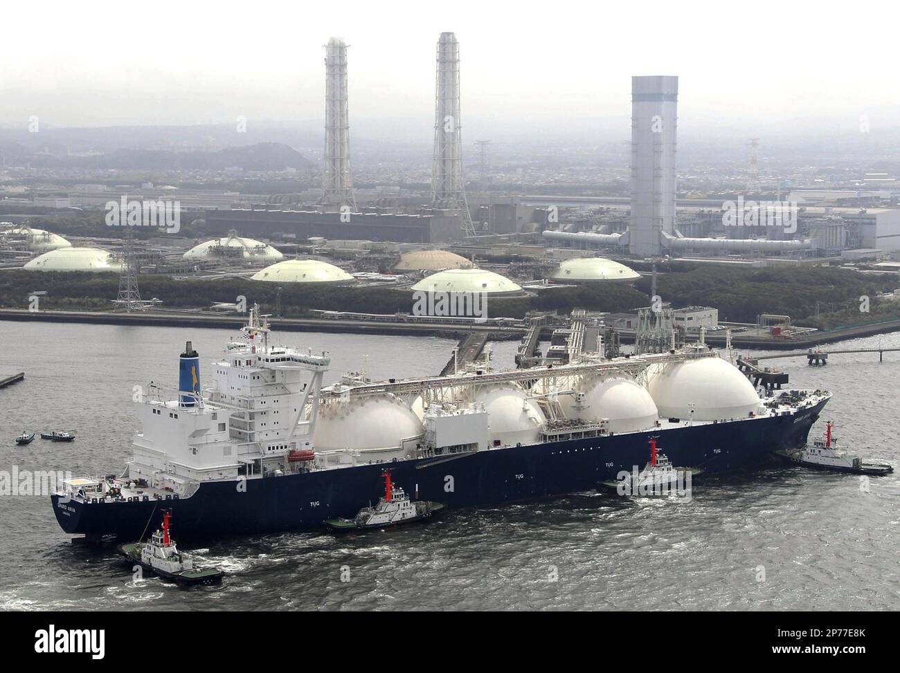 An aerial photo shows the LNG tanker Grand Aniva arriving from Russia ...