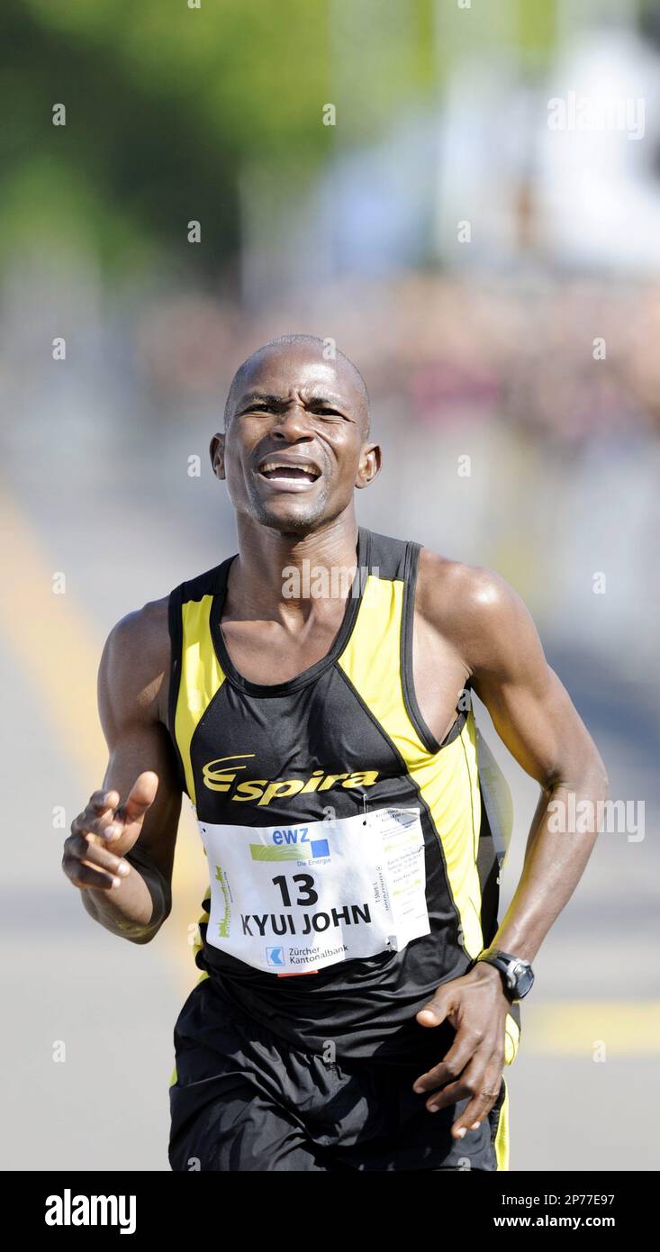 Kyui John Kyalo from Kenya on his way to win the 9th Zurich Marathon on ...