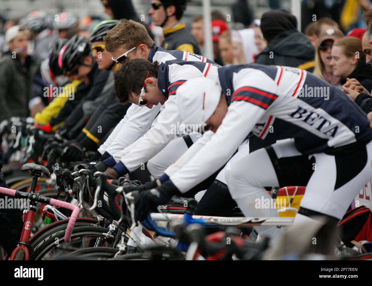 April 16, 2011: Teams warmup before the race during the Men's Little ...