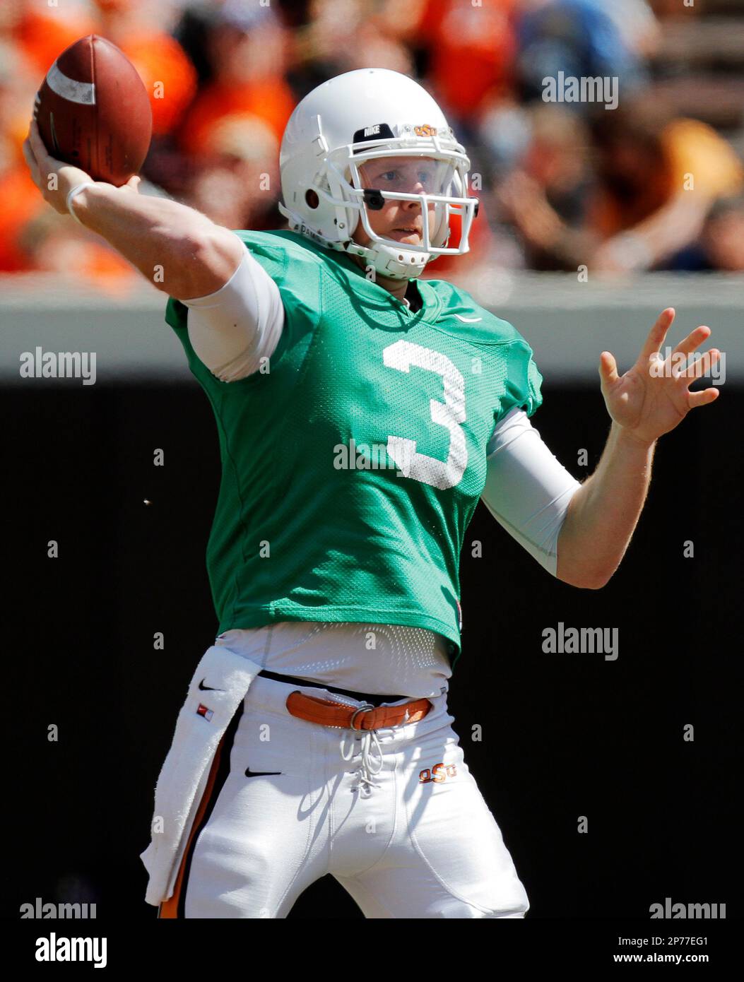 Oklahoma State's Brandon Weeden (3) passes the ball during the Orange ...