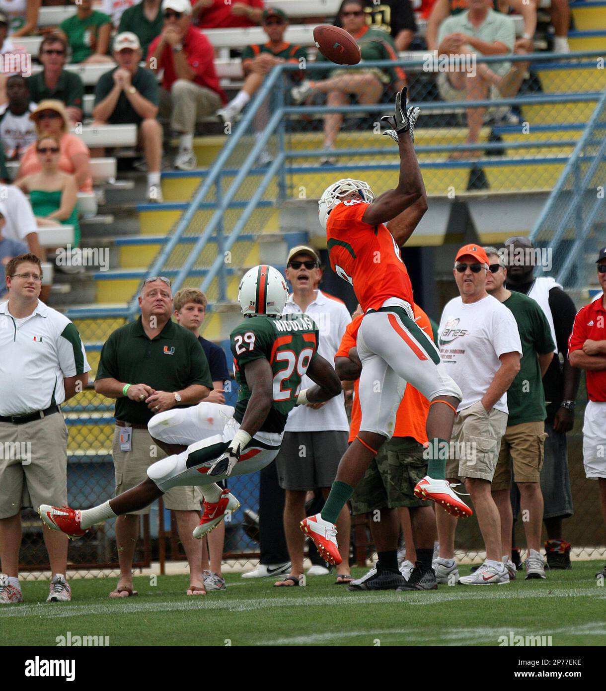 Miami Hurricane Orange team receiver Tommy Streeter attempts to ...