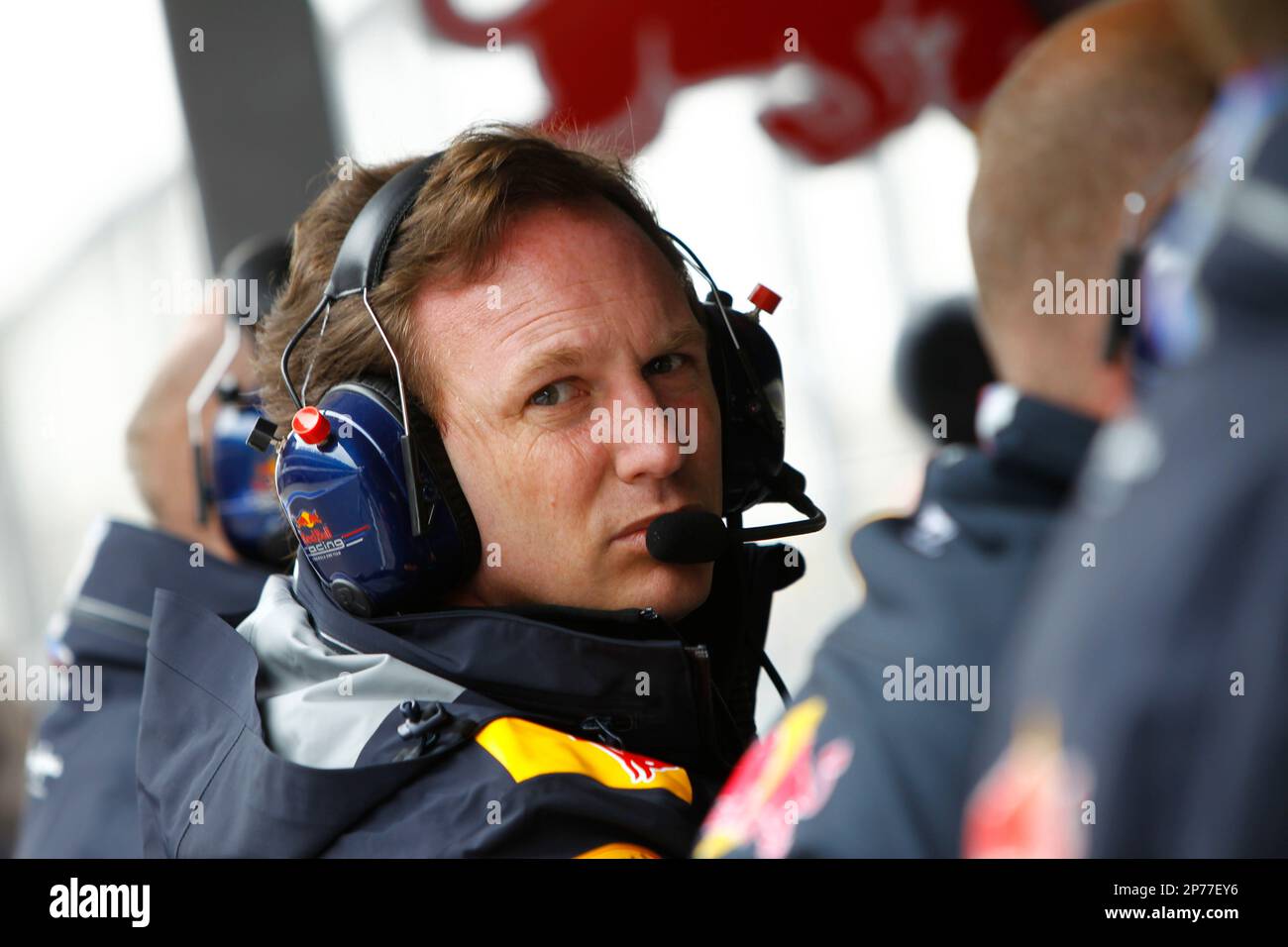 Red Bull team principal Christian Horner looks at the pit lane during ...