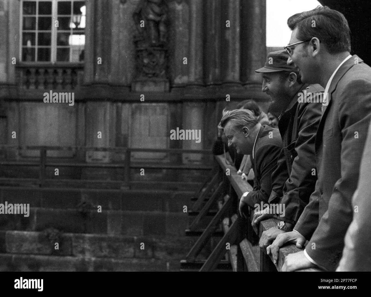 Cuban leader Fidel Castro, second right, stands on the balcony of the ...