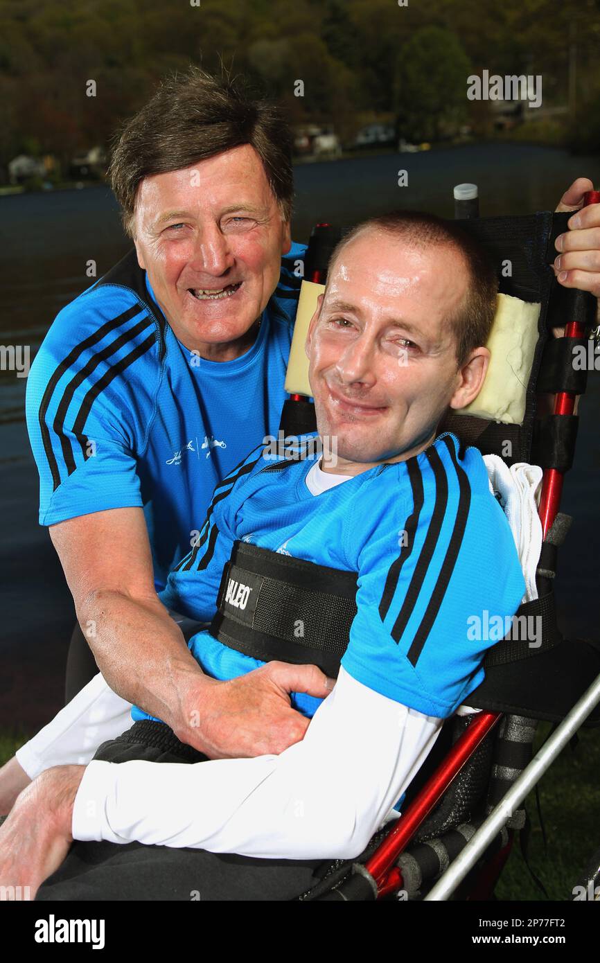 Marathon: Team Hoyt: Pose for a portrait .Father Dick Hoyt and son Rick ...