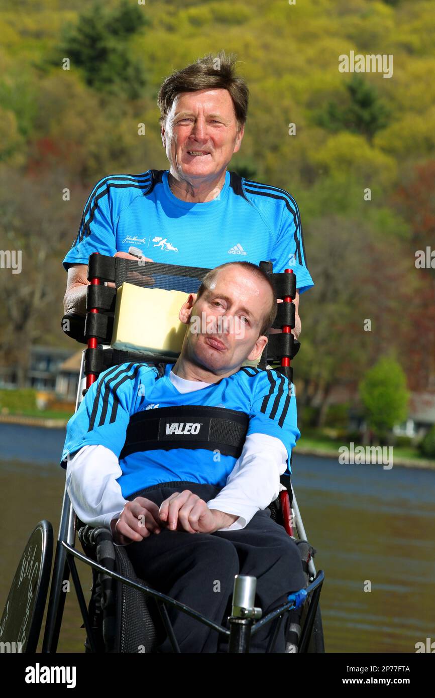 Marathon: Team Hoyt: Pose for a portrait .Father Dick Hoyt and son Rick ...