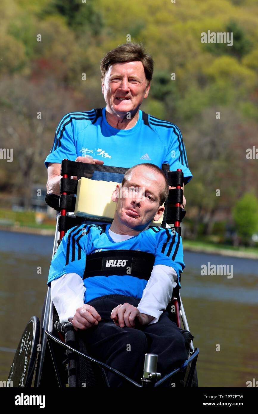 Marathon: Team Hoyt: Pose for a portrait .Father Dick Hoyt and son Rick ...