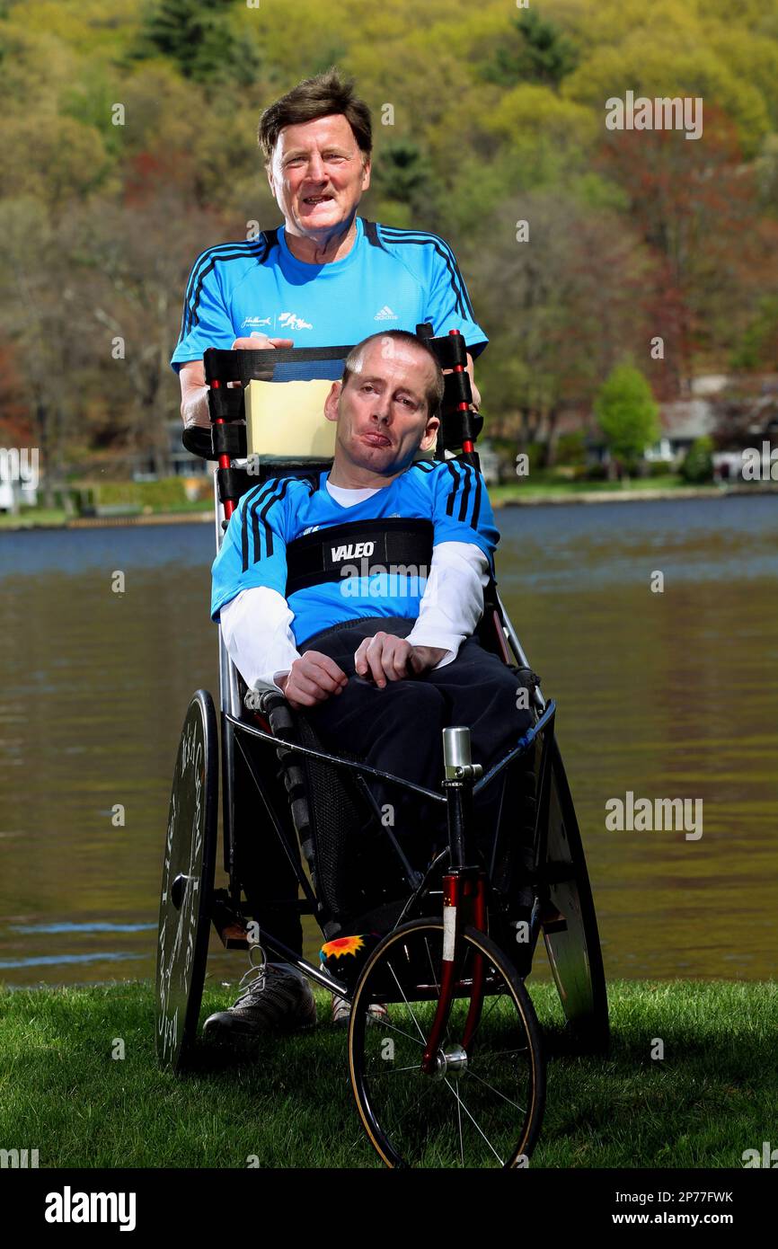 Marathon: Team Hoyt: Pose for a portrait .Father Dick Hoyt and son Rick ...
