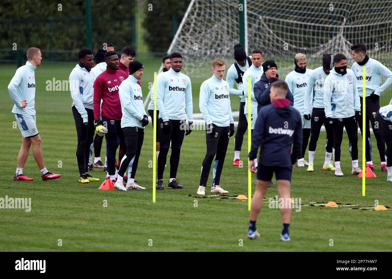 West Ham United players during a training session at the Rush Green ...