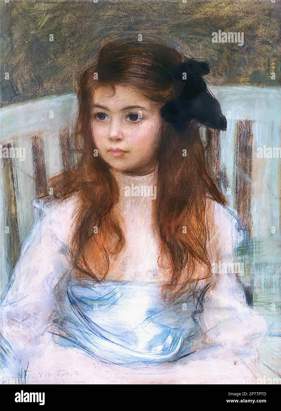 Axentowicz Teodor - Portret Corki Artysty Jadzi Z Niebieska Szarfa ...