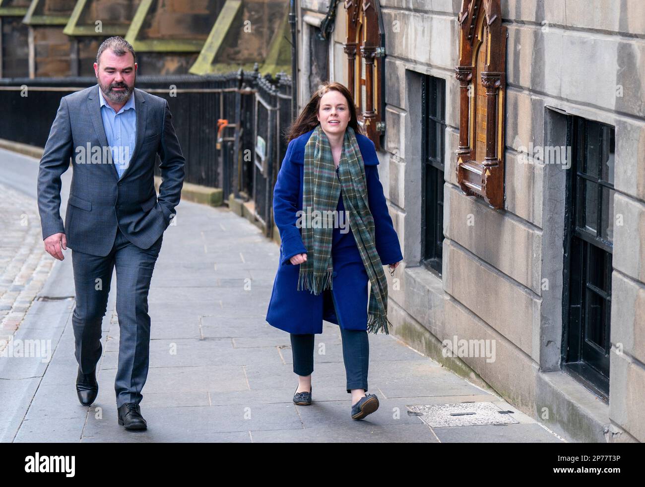 SNP leadership candidate Kate Forbes arrives with her husband Ali ...