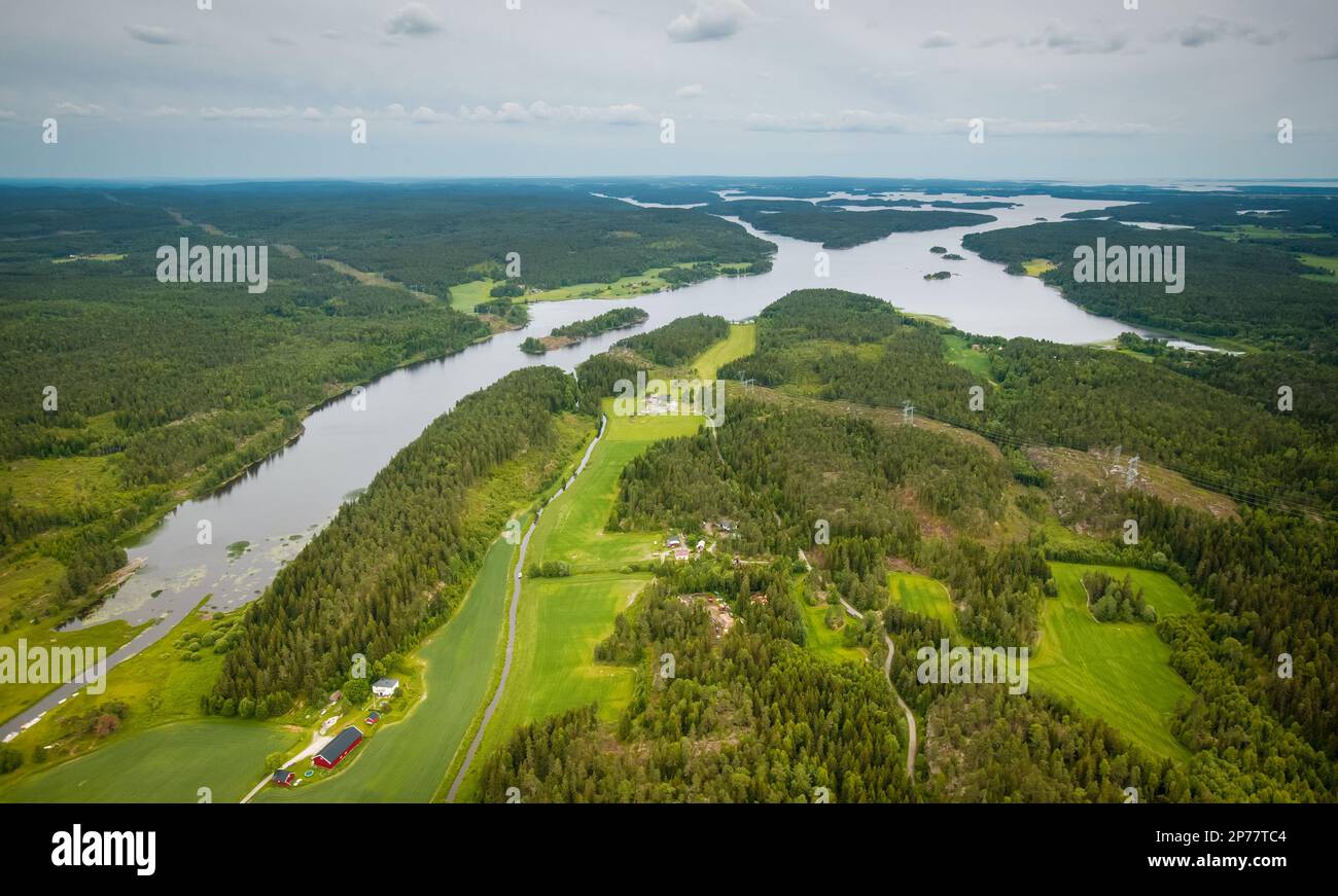 Aerial view over Rosefjorden in the northeastern part of the lake ...