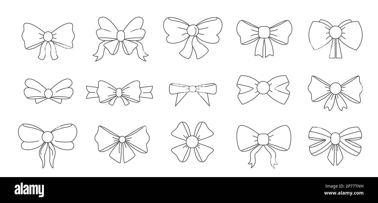 Bows line symbols. Doodle gift bowknots with ribbons different shapes ...