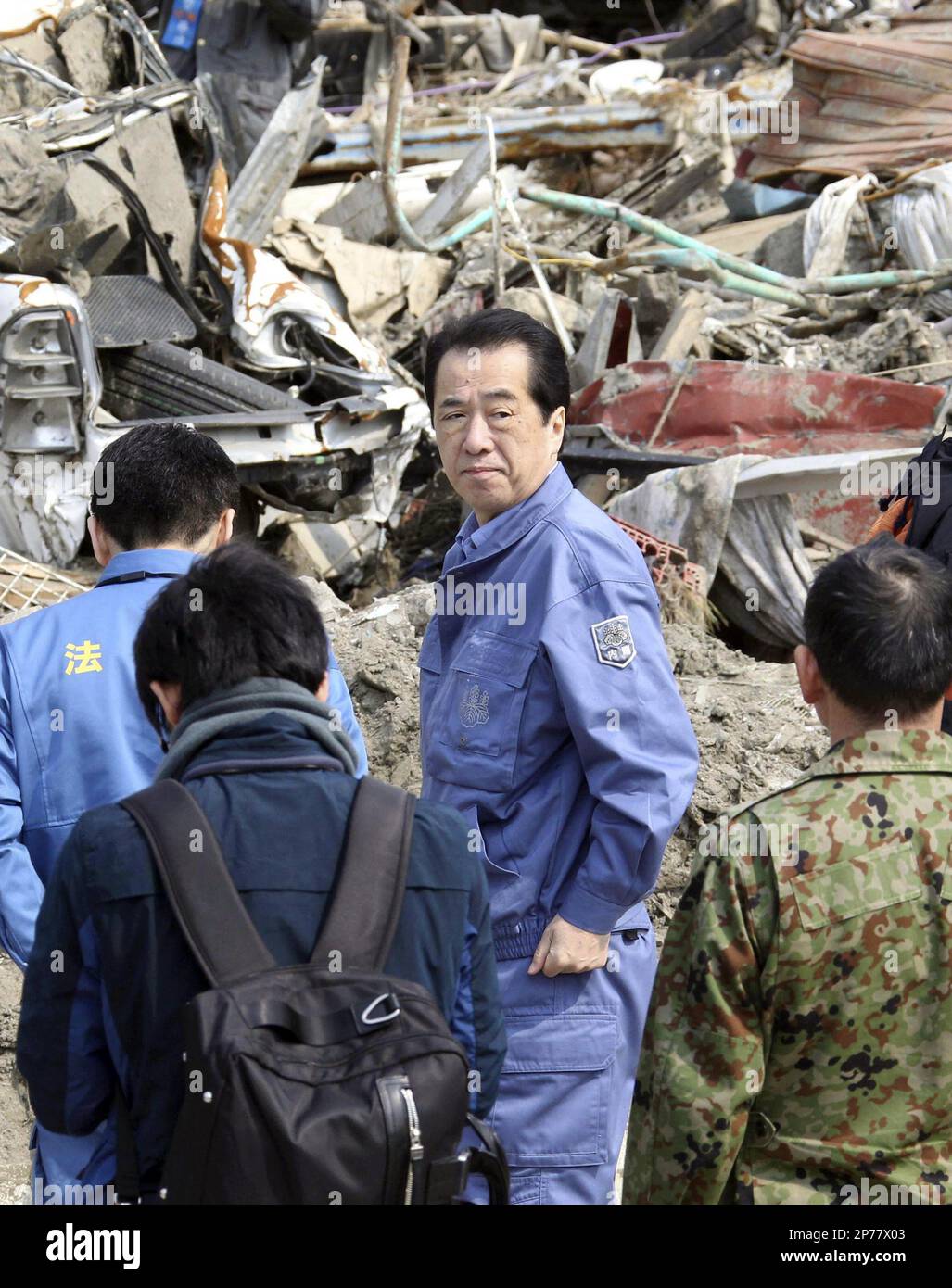 Japans Prime Minister Naoto Kan Center Inspects The March 11