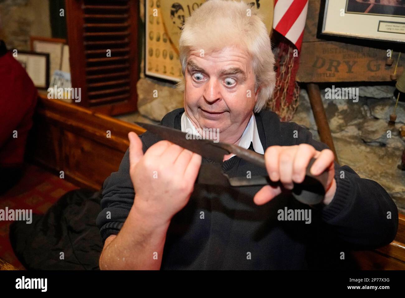 Londoner Michael Canny with prop sheers used in the film The Banshees ...