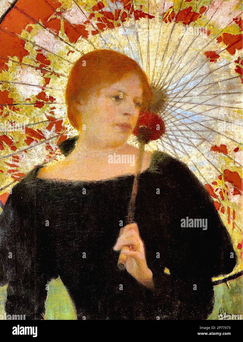 Okun Edward - Portret żony artysty z parasolką - Szkoła polska - - Okun ...