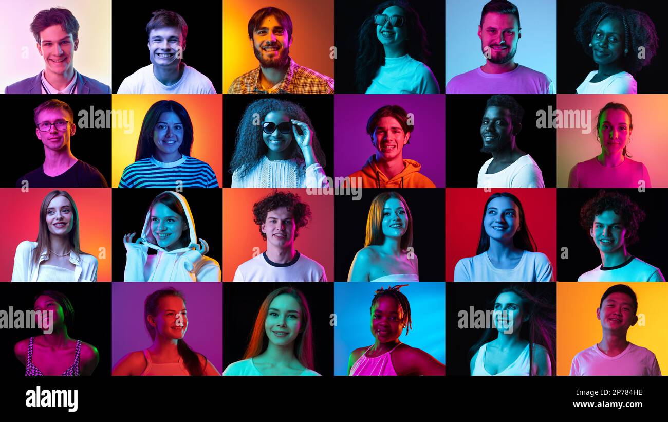 Emotions and facial expressions. Collage of ethnically diverse people ...