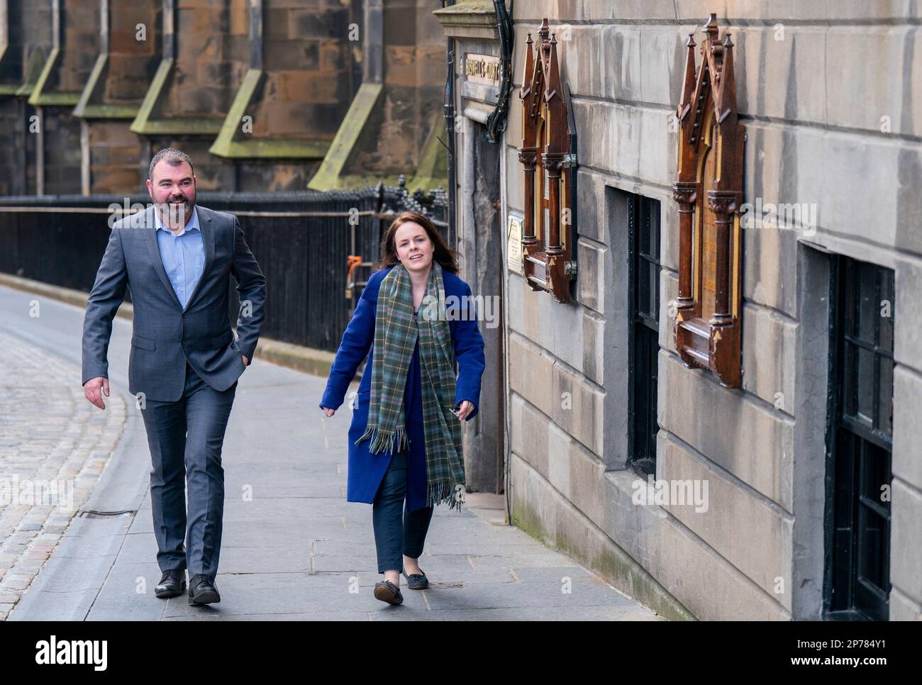 SNP leadership candidate Kate Forbes arrives with her husband Ali ...