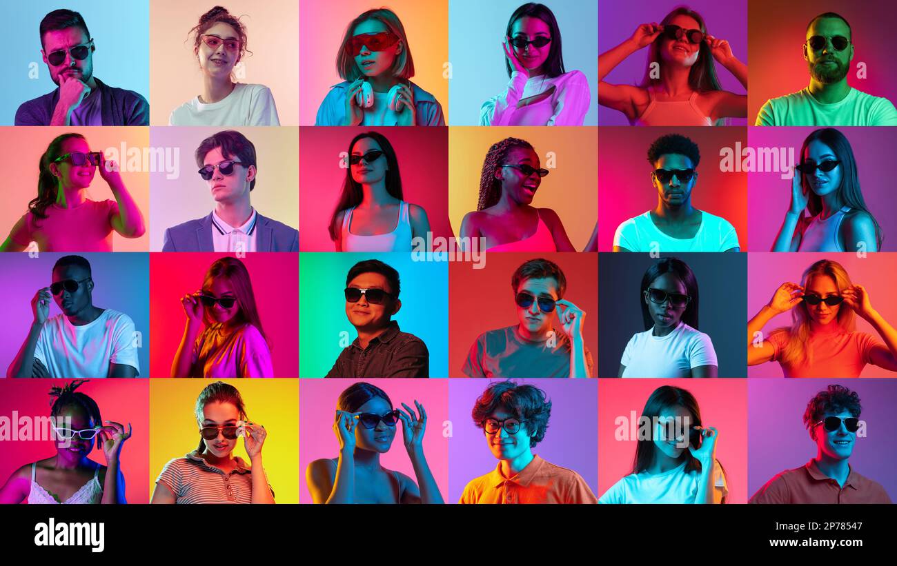 Emotions and facial expressions. Collage of ethnically diverse people ...